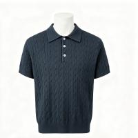 China Men’s Cable Knit Short Sleeve Polo Shirt Casual Breathable Solid Color Knitted Top for sale