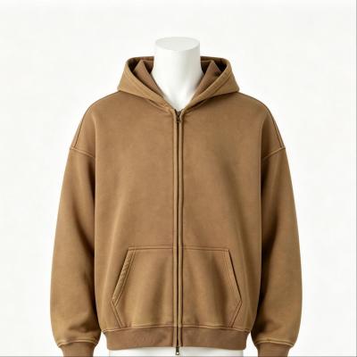 China Men’s Vintage Washed Zip-Up Hoodie Oversized Fleece Lined Winter Casual Sweatshirt for sale