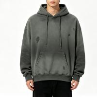 China Men’s Distressed Gradient Hoodie Oversized Fleece Lined Streetwear Casual Pullover for sale