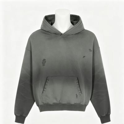 China Men’s Distressed Gradient Hoodie Oversized Fleece Lined Streetwear Casual Pullover for sale