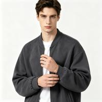 China Men’s Vintage Washed Cotton Zip-Up Jacket 355G Casual Streetwear Fleece Lined Bomber for sale