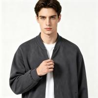 China Men’s Vintage Washed Cotton Zip-Up Jacket 355G Casual Streetwear Fleece Lined Bomber for sale
