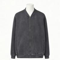 China Men’s Vintage Washed Cotton Zip-Up Jacket 355G Casual Streetwear Fleece Lined Bomber for sale
