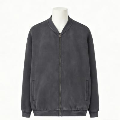 China Men’s Vintage Washed Cotton Zip-Up Jacket 355G Casual Streetwear Fleece Lined Bomber for sale
