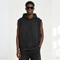 China Vintage Washed Cotton Sleeveless Hoodie 220GSM Mens Gym Tank Top Casual for sale