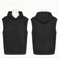 China Vintage Washed Cotton Sleeveless Hoodie 220GSM Mens Gym Tank Top Casual for sale