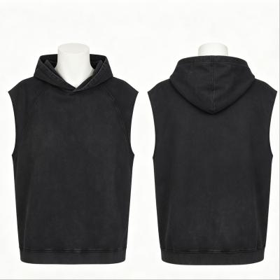China Vintage Washed Cotton Sleeveless Hoodie 220GSM Mens Gym Tank Top Casual for sale