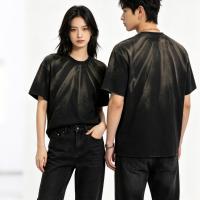 China Men’s Gradient Spray Washed Cotton T-Shirt 250GSM Oversized Streetwear Casual Tee for sale