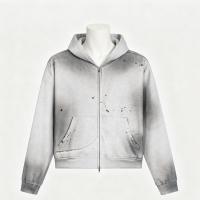 China Men’s Vintage Wash Zip-Up Hoodie 404G Fleece Lined Oversized Streetwear Jacket for sale