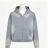 China Men’s Vintage Wash Zip-Up Hoodie 404G Fleece Lined Oversized Streetwear Jacket for sale