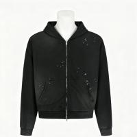 China Men’s Vintage Wash Zip-Up Hoodie 404G Fleece Lined Oversized Streetwear Jacket for sale