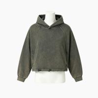 China Men’s Wax-Dyed Cropped Hoodie 340G Oversized Streetwear Distressed Sweatshirt for sale