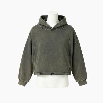 China Men’s Wax-Dyed Cropped Hoodie 340G Oversized Streetwear Distressed Sweatshirt for sale