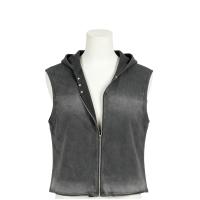 China Men’s Vintage Washed Hooded Vest 240G Oversized Sleeveless Streetwear Zip-Up Jacket for sale