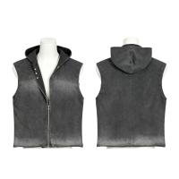 China Men’s Vintage Washed Hooded Vest 240G Oversized Sleeveless Streetwear Zip-Up Jacket for sale