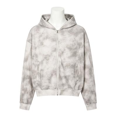 China Men’s Tie-Dye Zip-Up Hoodie 410G Oversized Streetwear Casual Full-Zip Sweatshirt for sale
