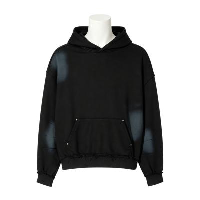 China Men’s Washed Distressed Hoodie 400G Oversized Streetwear Casual Pullover Sweatshirt for sale