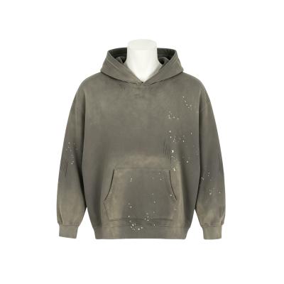 China Men’s Washed Paint-Splatter Hoodie 350-400G Oversized Streetwear Casual Pullover Sweatshirt for sale