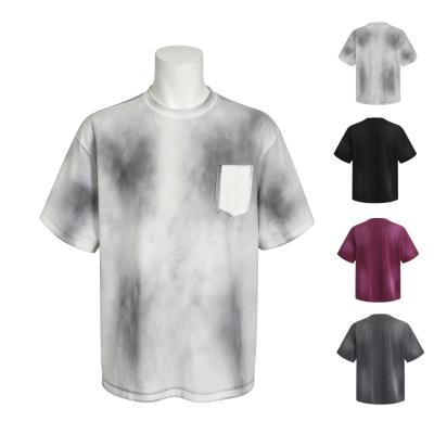 China 275GSM Basic Crew Neck Tee Spray Wash Short Sleeve Crew Neck Raw Edge for sale