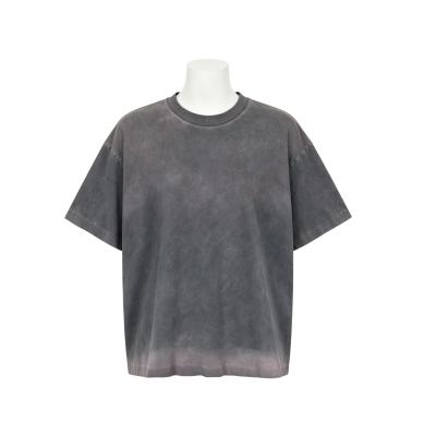 China 260GSM Vintage Washed Tube Single Stitch Men’s Crew Neck T-Shirt, Loose Oversized Retro Short Sleeve Blank Tee for Bulk Wholesale for sale