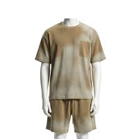 China Gradient Spray Custom Print Tee Oversized Waffle T Shirt Spray Wash for sale