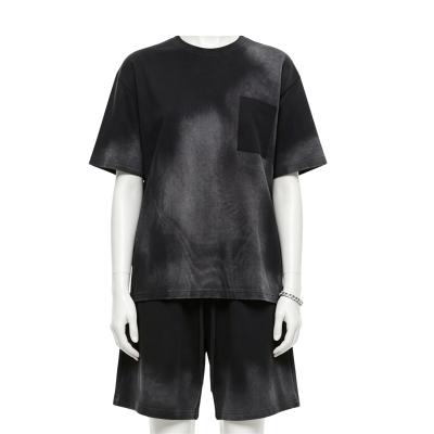 China Gradient Spray Custom Print Tee Oversized Waffle T Shirt Spray Wash for sale