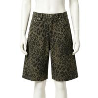 China Non Stretch Sports Sweat Shorts Five Inch Leopard Print Denim Shorts Mid Waist for sale