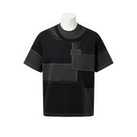 China 250GSM - 300GSM Basic Crew Neck Tee Patchwork Raw Edge T Shirt Drop Shoulder for sale