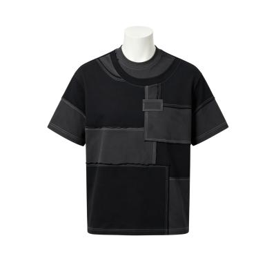 China 250GSM - 300GSM Basic Crew Neck Tee Patchwork Raw Edge T Shirt Drop Shoulder for sale