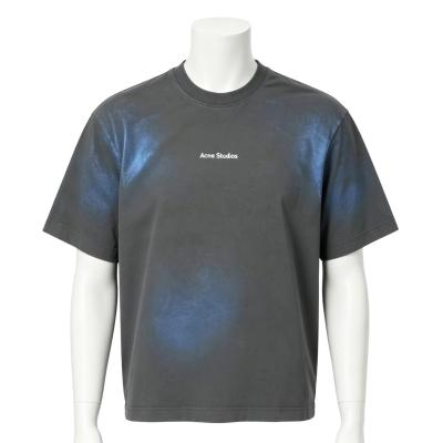 China 180-250G Slub Cotton Washed Gray T-Shirt, Iridescent Rainbow Foil Print Loose Crew Neck Letter Logo Tee Cross-Border Wholesale for sale