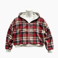China Plaid Lined Zip Up Hooded Sweatshirt Jacket, Oversized Loose Contrast Check Inner Hoodie 3 Colors Cross-Border Wholesale for Autumn for sale
