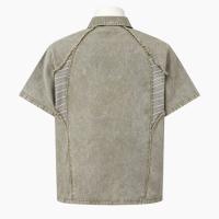 China Deconstructed Spliced Washed Vintage Polo Short Sleeve Shirt, Loose Fit American Retro Contrast Panel Tee 2 Colors Cross-Border  for sale