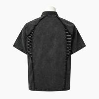 China Deconstructed Spliced Washed Vintage Polo Short Sleeve Shirt, Loose Fit American Retro Contrast Panel Tee 2 Colors Cross-Border  for sale