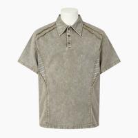 China Deconstructed Spliced Washed Vintage Polo Short Sleeve Shirt, Loose Fit American Retro Contrast Panel Tee 2 Colors Cross-Border  for sale