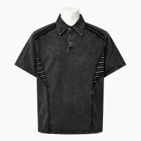 China Deconstructed Spliced Washed Vintage Polo Short Sleeve Shirt, Loose Fit American Retro Contrast Panel Tee 2 Colors Cross-Border  for sale