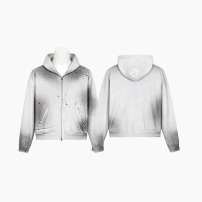 China 404G Cotton Blend Vintage Ink Splash Zip Hoodie Cardigan, Oversized Winter Street Jacket 3 Colors for sale