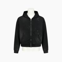 China 404G Cotton Blend Vintage Ink Splash Zip Hoodie Cardigan, Oversized Winter Street Jacket 3 Colors for sale