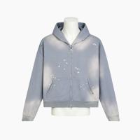 China 404G Cotton Blend Vintage Ink Splash Zip Hoodie Cardigan, Oversized Winter Street Jacket 3 Colors for sale