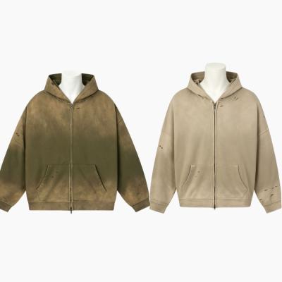 China 420G Cotton Vintage Washed Zip Hooded Oversized All-Season Street Hoodie 4 Colors for sale