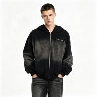China 380GSM Men's Heavyweight Hoodie Gradient Vintage Wash Full Zip Hooded Jacket Oversized for sale