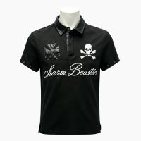 China Gothic Skull Embroidery Polo Shirt, Faux Leather Collar Rivet Cross Patch Punk Short Sleeve Top for Men for sale