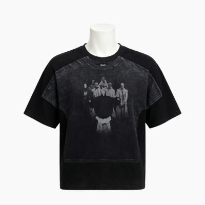 China 250-300G 100% Cotton Vintage Washed Fake Two-Piece Oversized DTG Print Crew Neck Summer Street Tee Cross-Border for sale