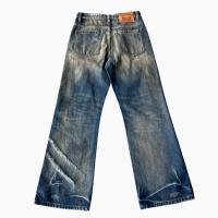 China Sandblast Men's Jeans Flare Bootcut Distressed Denim Jeans Frayed Rip for sale