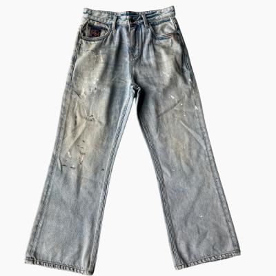 China Paint Splatter Men's Jeans Mid Waist Flare Bootcut Jeans Light Wash for sale