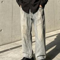 China Paint Splatter Men's Jeans Mid Waist Flare Bootcut Jeans Light Wash for sale