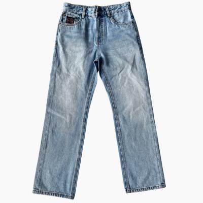 China Pre Shrunk Soft Denim Wide Leg Jeans Reinforced Stitching Soft Wide Leg Jeans Faded Wash for sale