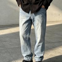 China Pre Shrunk Soft Denim Wide Leg Jeans Reinforced Stitching Soft Wide Leg Jeans Faded Wash for sale