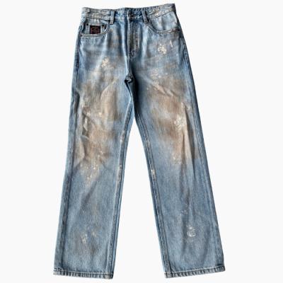 China Dirty Splash Men's Jeans Mid Waist Distressed Straight Leg Jeans Loose for sale
