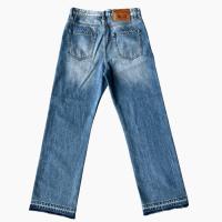 China Horizon Faded Men's Jeans Ripped Raw Hem Wide Leg Jeans Mid Waist for sale