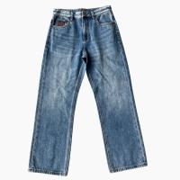 China Medium Blue Men's Jeans Faded Loose Wide Leg Jeans Horizontal for sale